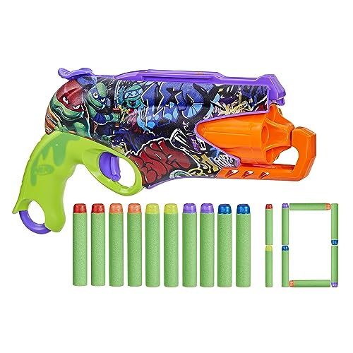 NERF Teenage Mutant Ninja Turtles Blaster, 10 Elite Darts, Toy Foam Blasters for 8 Year Old Boys & Girls & Up