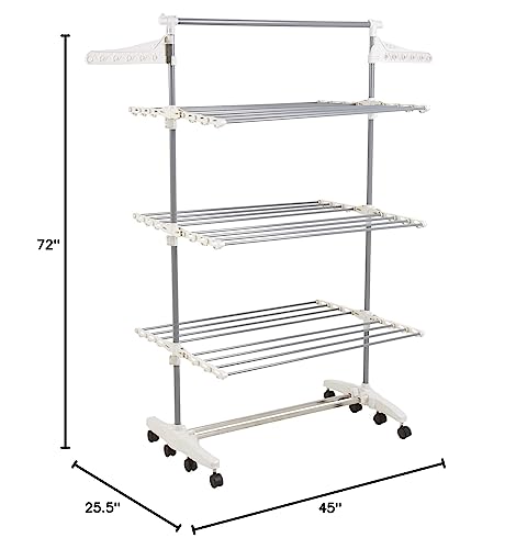 Home-Complete Laundry Drying Rack, Stainless Steel Clothes Drying Rack with Folding Shelves for Indoor or Outdoor Air-Drying of Towels, Shoes, Delicate Clothes