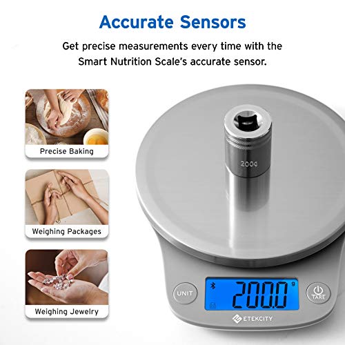 Etekcity Nutrition Smart Food Kitchen Scale, Digital Ounces and Grams for Cooking, Baking, Meal Prep, Dieting, and Weight Loss, 11 Pounds-Bluetooth, 304 Stainless Steel
