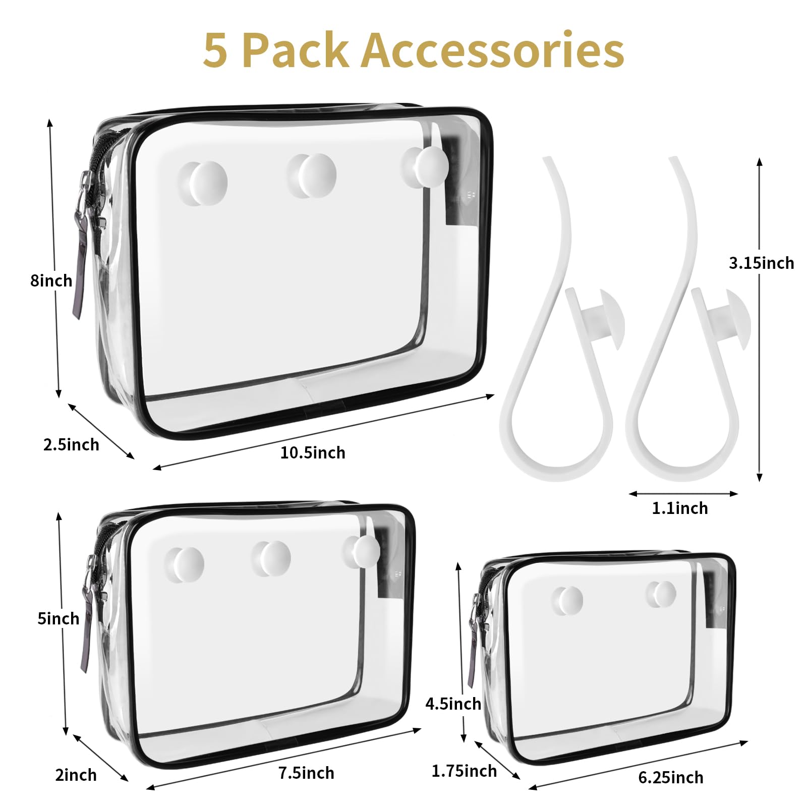 Generic 6Pack Clear Inserts Pouch Compatible for Bogg Bag, Hooks & Key Chain Holder for Beach Bogg Bags, Organize Valuables Accessories for Bogg Bags