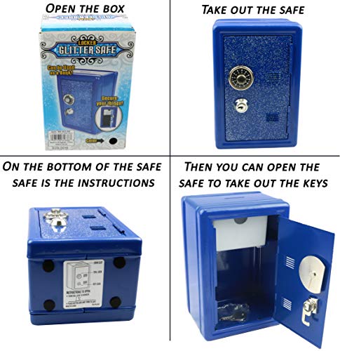 Kids Safe Bank, Made of Metal, with Key and Combination Lock, (Blue)
