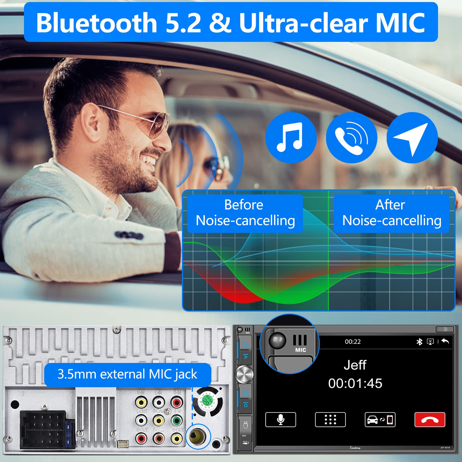 Double Din Car Stereo with Apple CarPlay, Android Auto, Dash Cam, Backup Camera, Bluetooth, Mirror Link, 7-inch Full HD Touchscreen, Subw, SWC, USB/TF/AUX, AM/FM Car Radio