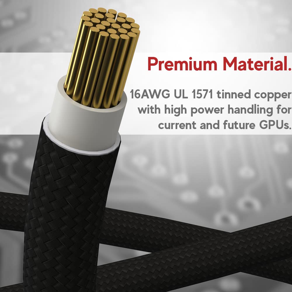 LINKUP - AVA 600W PCIE 5.0 12VHPWR (16Pin/12+4) 16AWG Sleeved High Current Power PSU Cable - 70cm - (White) Compatible with All RTX 4000 and RTX 3000 FE GPUs