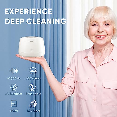 WPDGAD Ultrasonic UV Cleaner for Dentures, 30W Professional Ultrasonic Cleaner Machine for all Dental, Retainer, Aligner, Braces, Mouth Guards, Toothbrush Head, Shaver Head, Jewelry, White