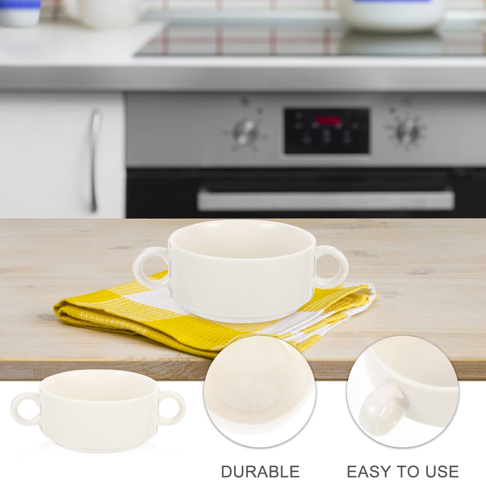 Hemoton Handle Soup Bowl Soup Bowls with Handles Ceramic Serving Bowls Porcelain Ramekin Bowl Set for Salad Cereal Dessert Ice Cream Stew Bowl White Soup Bowl Soup Bowl Soup Bowl Soup Bowl Soup Bowl