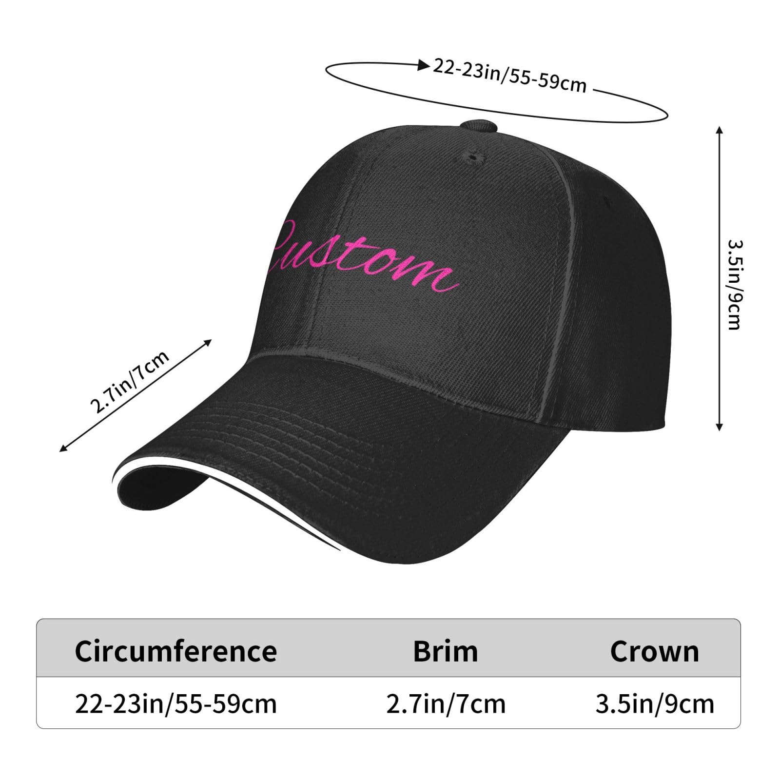 Generic Custom Baseball Cap Personalized Baseball Cap Custom Baseball Hat with Text Logo Design Your Own Custom Hats for Men Women Black