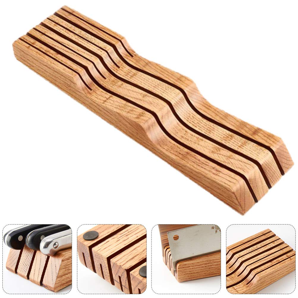 Hemoton Kitchen Knife Block Wood Drawer Knife Organizer Bamboo in Drawer Knife Holder Tray Knives Storage Rack Chopping Knife Stand for Home