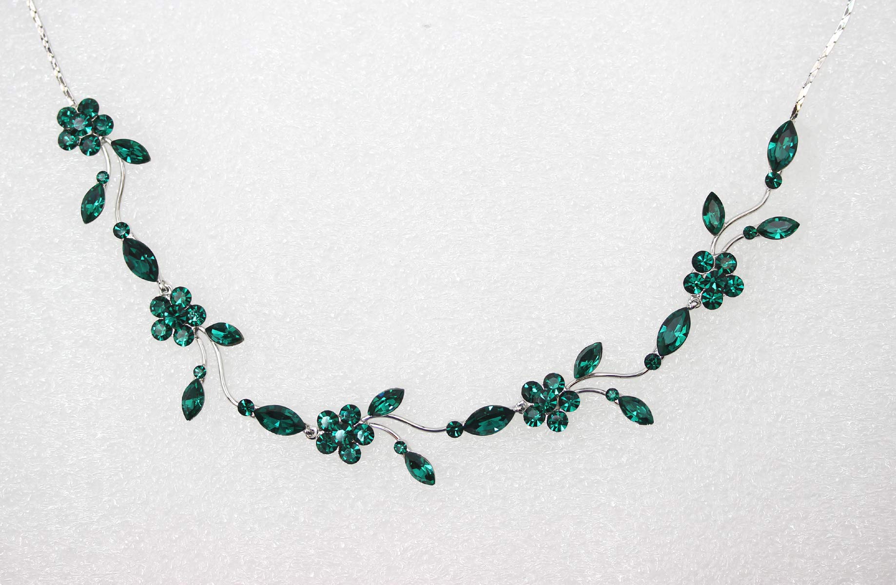 Faship Gorgeous Green Rhinestone Crystal Floral Necklace Earrings Set - Green