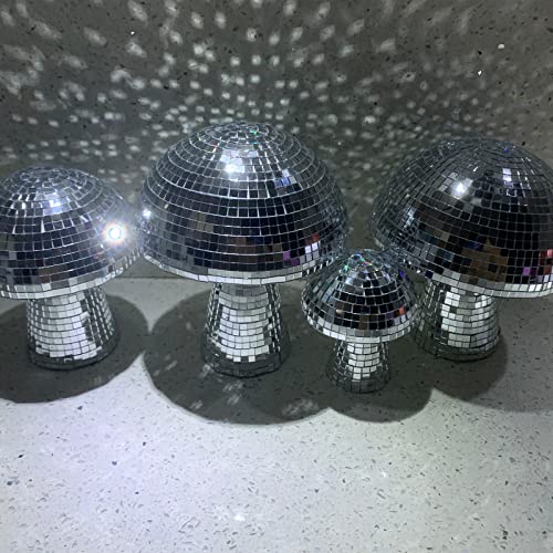 Mxkoso Mushroom Disco Ball for bar, Party, Room, Table Decor - Mirror Disco Ball Mushroom Shape Home Art Decorations (Silver 4 inch)