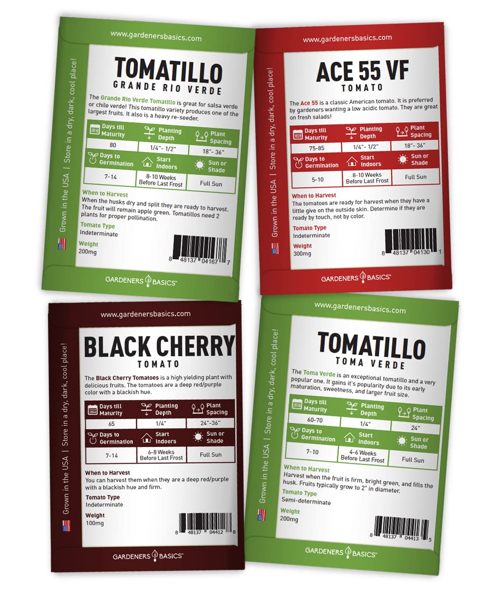 Gardeners Basics, Tomato Seeds for Planting 16 Variety Pack Heirloom Tomato Seeds, Tiny Tim, Cherry Tomato Seeds, Beefsteak Seeds, Roma Tomato Seeds, Determinate and Indeterminate and More, Non GMO