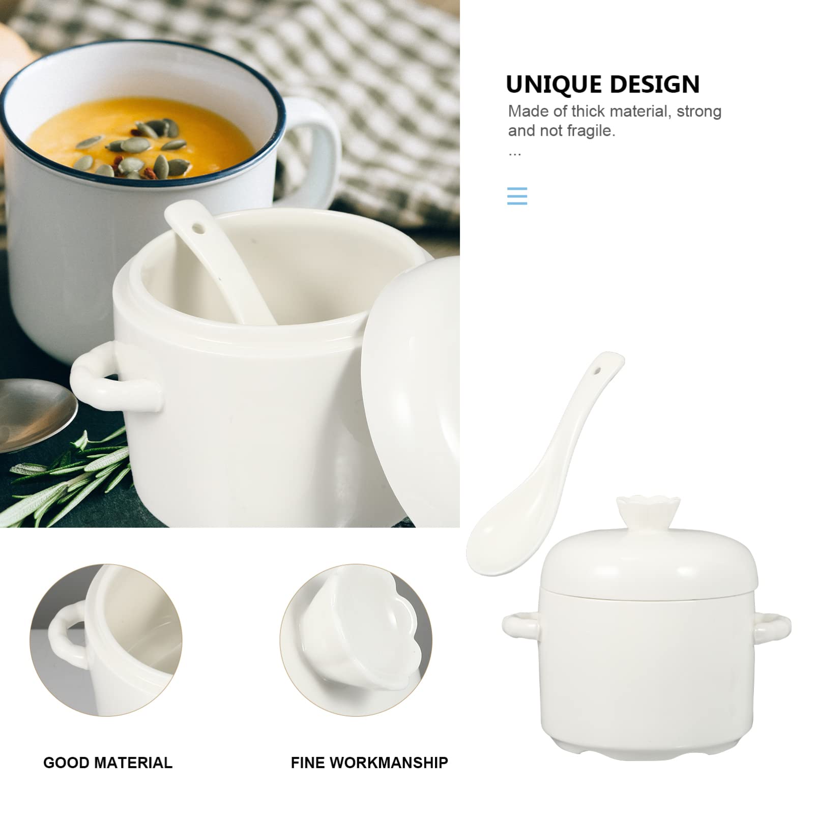 Hemoton Large Soup Mugs Ceramic Soup Bowl with Lid 460ml Onion Soup Crock Chili Bowls Soup Dish Stewing Pot Custard Bowl Cup with Handles and Lid For Soups Stews Cereal White Ceramic Soup Bowl
