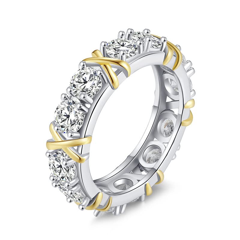 GOVVI 925 Sterling Silver Cross Full Moissanite Diamond Ring,Sterling Silver X Criss Cross Ring,Moissanite Sterling Silver Diamond Rings (White Gold,9)