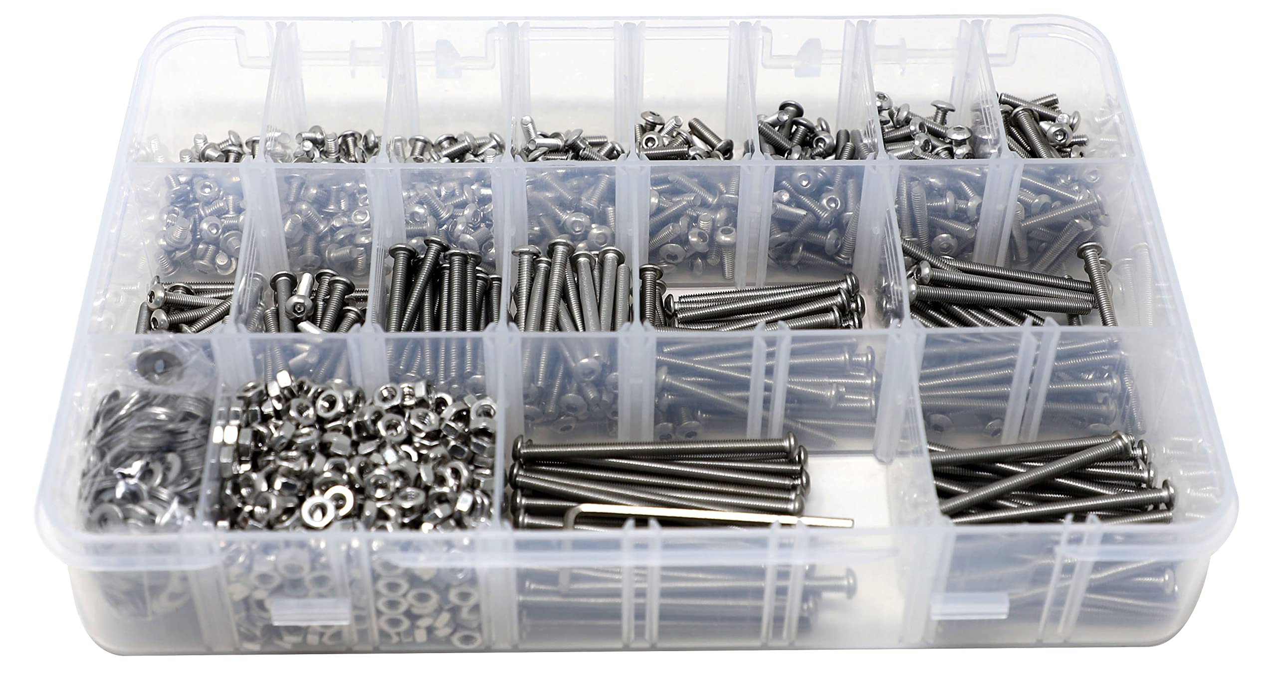 iexcell 1800 Pcs M3 x 4/5/6/8/10/12/14/16/18/20/25/30/35/40/45/50 Stainless Steel 304 Hex Socket Button Head Cap Screws Blots Nuts Washers Assortment Kit