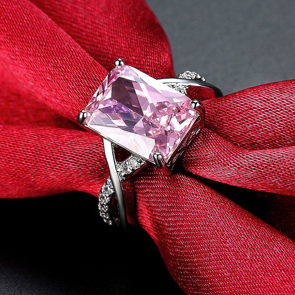 DUANMEINAD Swarovski Crystal Rings For Women Size 6-9 - White Gold Plated Pink Zircon Ring (7)