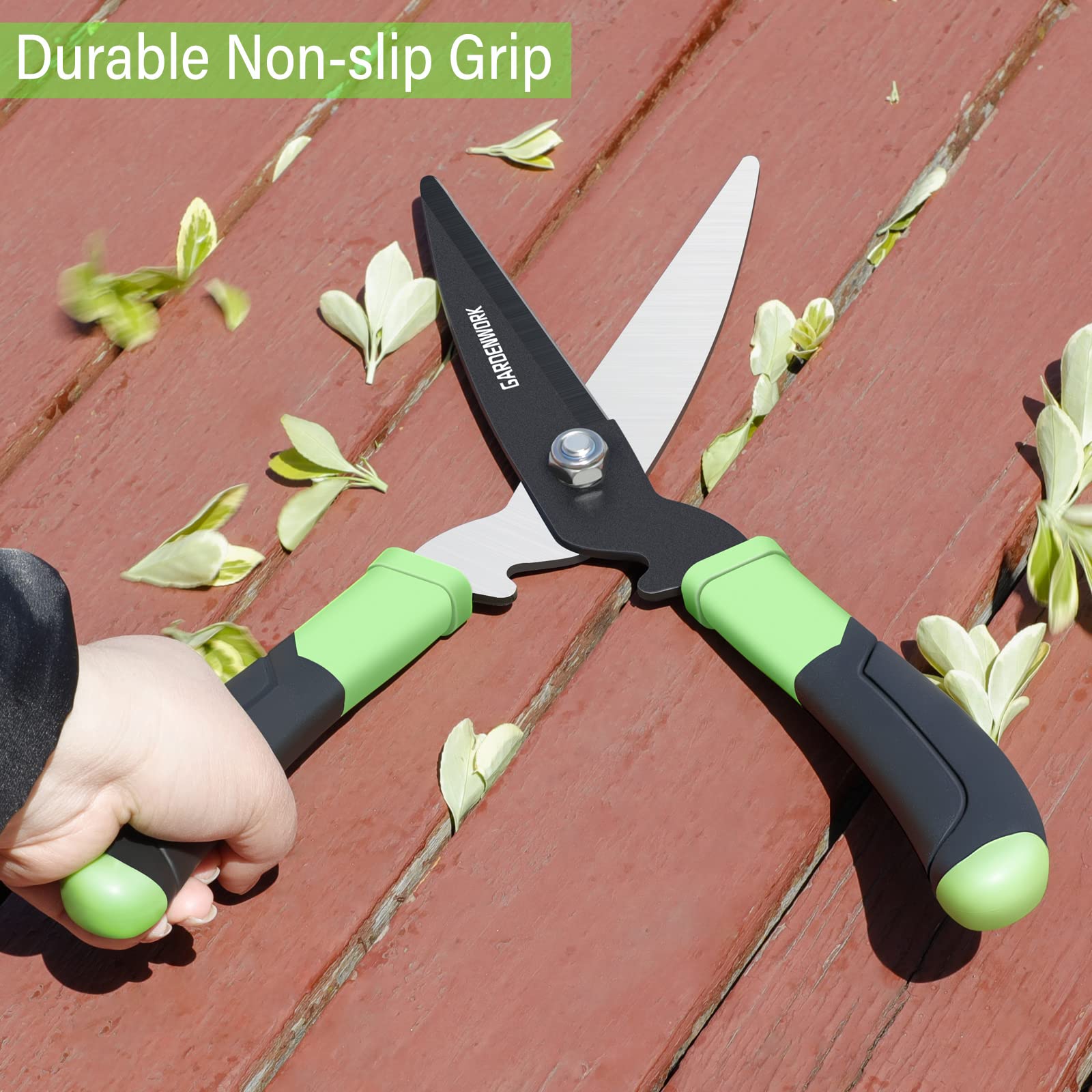 GARDENWORK Garden Hedge Shears cutter for Gardening,MINI Hedge Clippers & Shears with SK5 Blades, Gardening pruning shear Clippers for Trimming Borders, Boxwood,Bushes,tree twig
