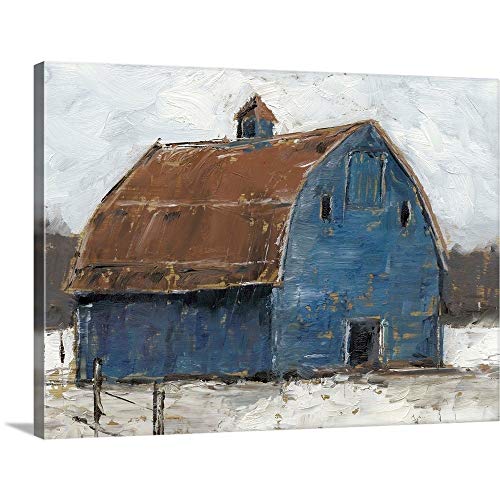 GREATBIGCANVAS Blue Barn I Canvas Wall Art Print, Barn Home Decor Artwork, 30"x23"x1.5"