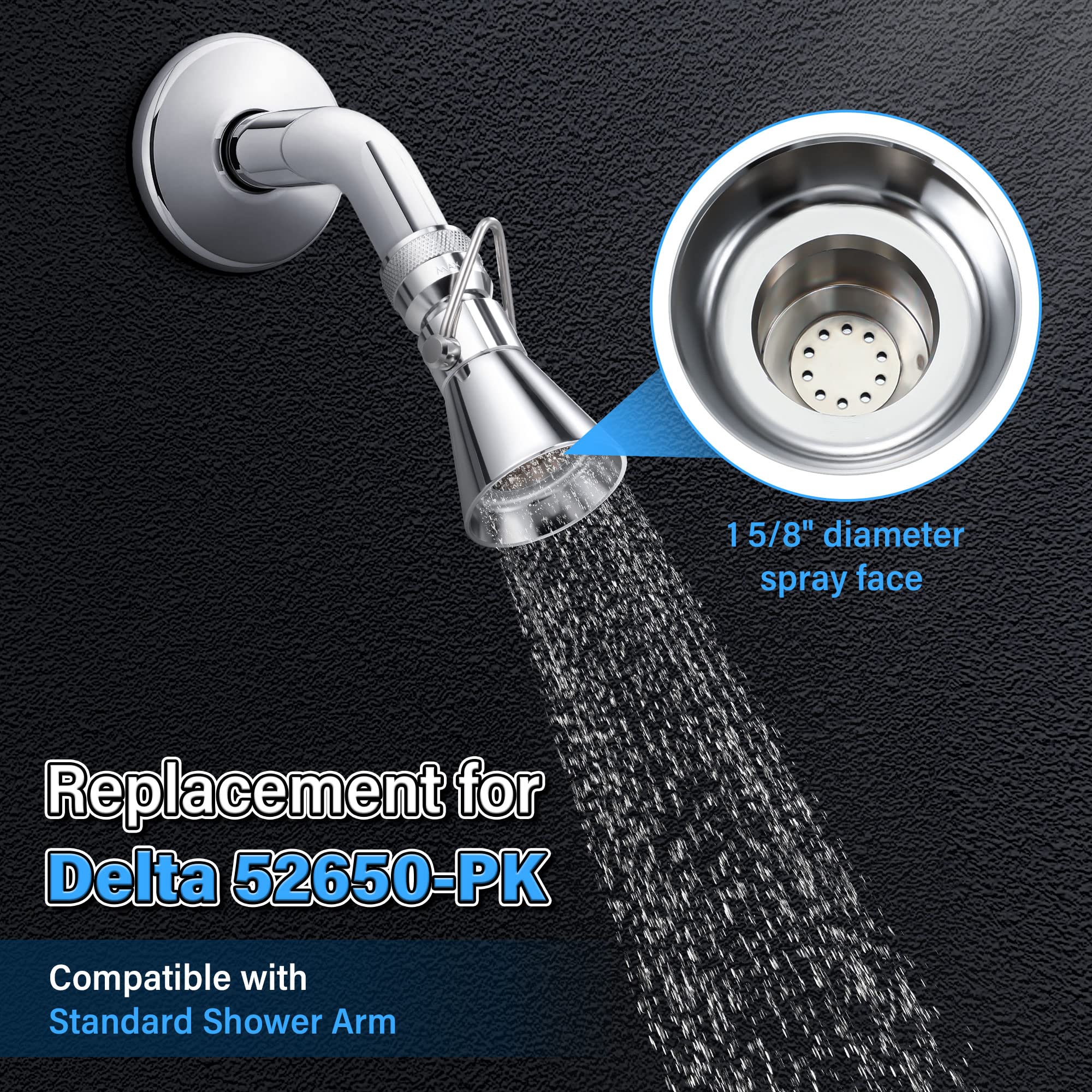 Enhon 2 Setting Pivoting Single Spray Shower Head with Shut Off Valve, Replacement for 52650-PK Compatible with Delta Shower, 2.5 GPM Brass Water Saving Shower Head 1 5/8" Diameter Spray Face(1 Pack)