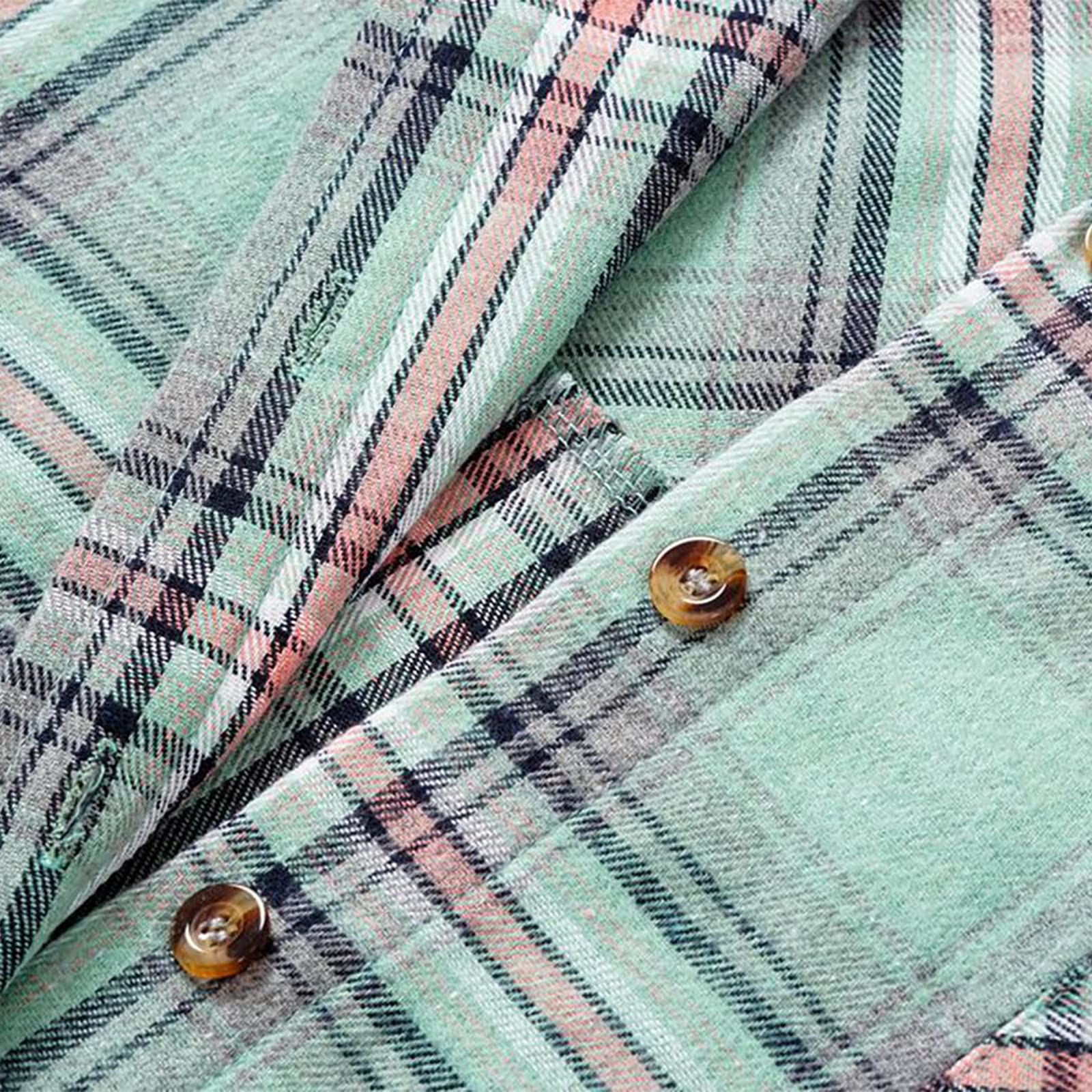 Flannel Shirts for Women with Hood Button Up Plaid Shirts Long Sleeve Drawstring Pullover Causal Loose Blouses