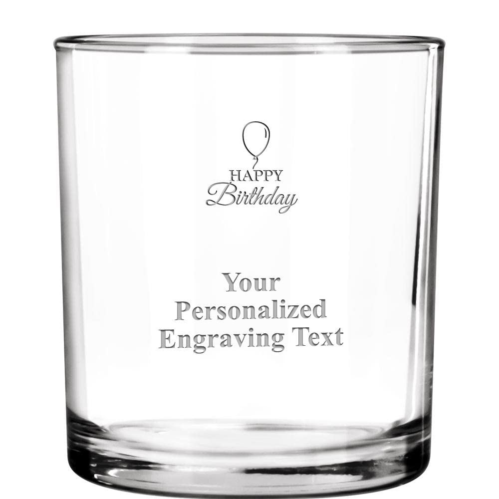Happy Birthday Personalized Rocks Glass, 10.6 oz Laser Engraved Custom Birthday Whiskey Glass Gift, Engraving Included Prime