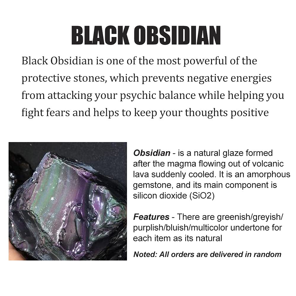 HASKARE Natural Energy Stone Pendant Engraved Black Obsidian Healing Necklace Adjustable (Multi, Charm Fox)