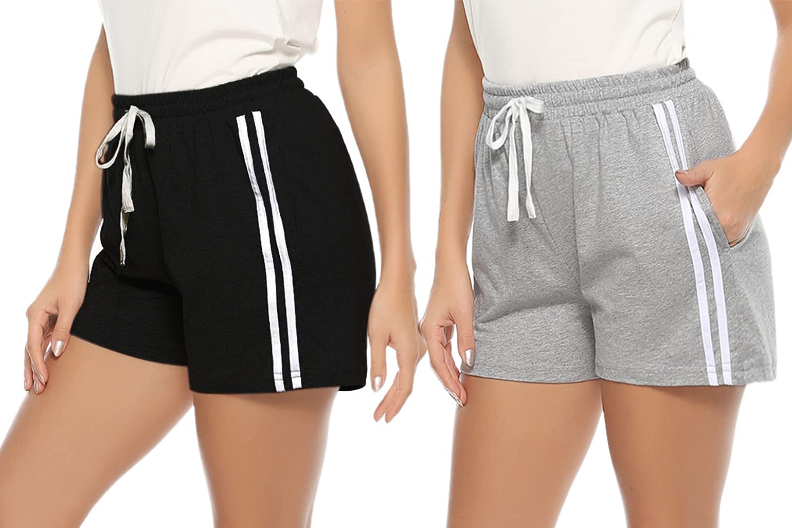 Frolitre Womens Sweat Shorts Casual Summer Athletic Shorts Elastic Comfy Shorts High Waist Shorts with Side Stripes Black