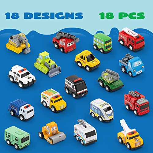 JOYIN 18 Pcs Pull Back Cars Set and 18 Pcs Soft Rubber Toy Car Set, Mini Toy Vehicles,Car for Toddlers, Party Favors for Kids