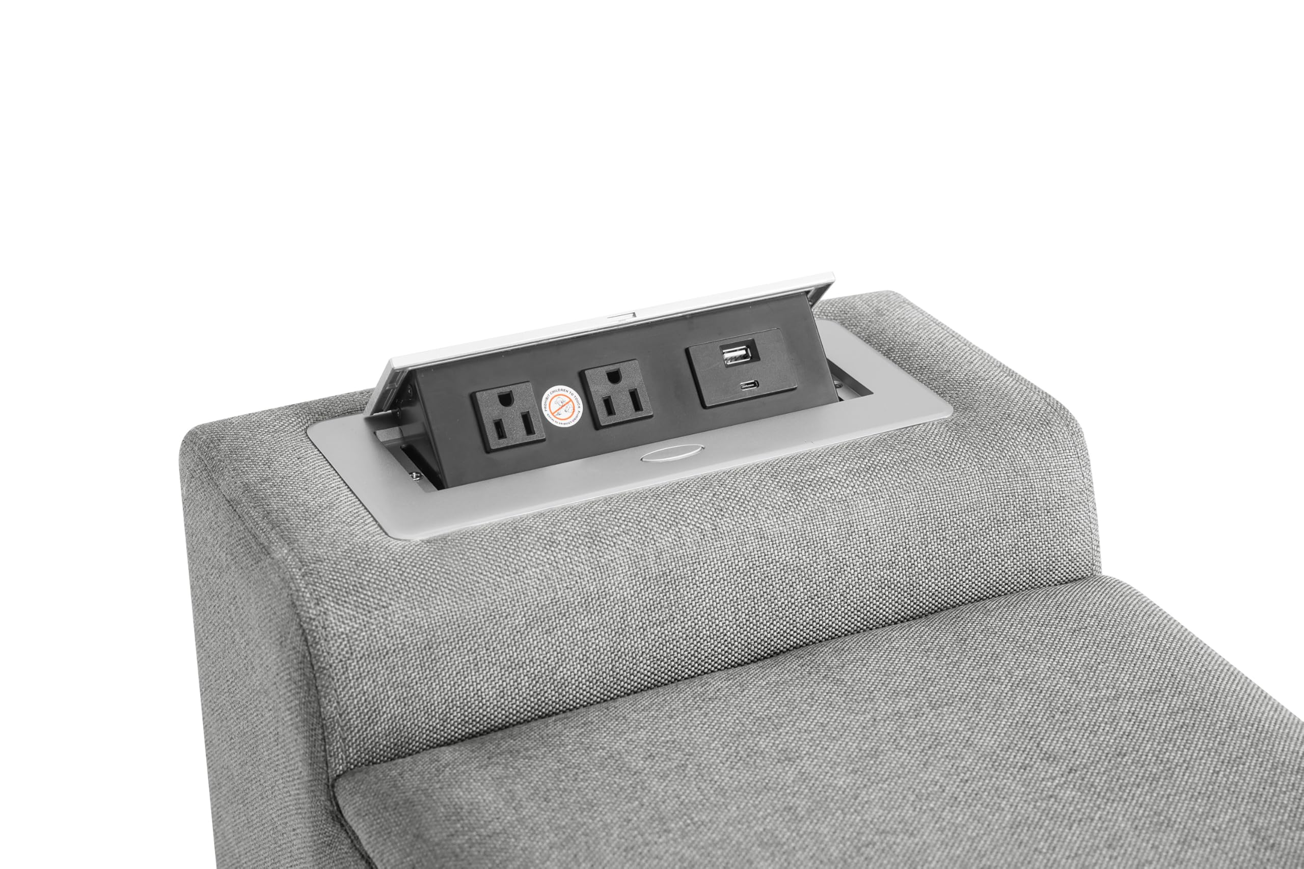 LINSY HOME Versatile Console Table for Rubik III Modular Sofa, Multifunctional Side Table with Tray, Cup Holders, Storage Space and Charging Ports, Light Grey