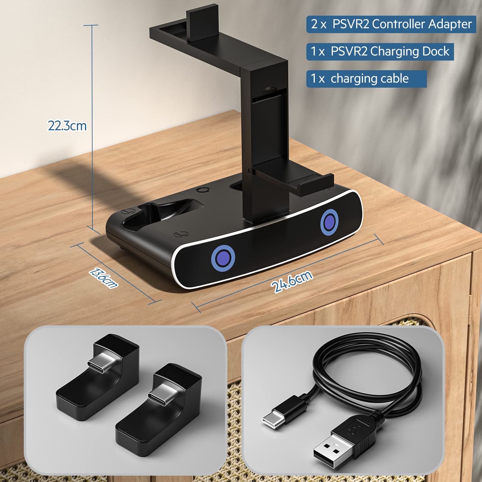 Grathia PSVR2 Charging Dock Stand for Playstation VR2 Compatible for PSVR2 Sense, Charging Station with PSVR2 Headset Display and Showcase Stand, 2 Controller Charger Station and LED Indicators