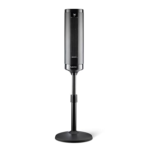 Lasko Elevation 42”-54” Adjustable Height Pedestal Tower Fans for Home, 31 ft/s Airflow, Quiet 28 dB on Low, 90° Oscillation, 12 Hour Timer, Remote Control, Black, EST100