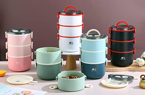 ZZQ Bento Box Adult Lunch Box with Bag/Utensil, Stackable Large 81-oz Salad Bowl - Microwave Safe/Leak-Proof Bpa Free Lunch Containers for On-the-Go Balanced Eating - White