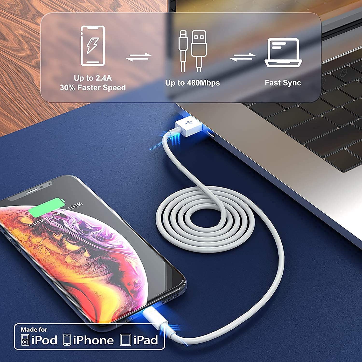 iPhone Charger, [Apple MFi Certified] 10FT Extra Long Lightning Charging Cable High Speed Data Sync Transfer Cord with USB Wall Charger Travel Plug Adapter for iPhone 13 12 11 XS XR X 8 7 6 iPad