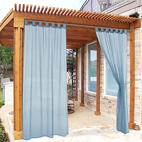 RYB HOME Sheer Curtains Waterproof - Detachable Tab Top Semi Transparent Patio Curtain with 1 Free Rope, Privacy Thermal Drapes, Easy Hanging for Outdoor Living Space, 54" Wide, 96" Long, Navy Blue