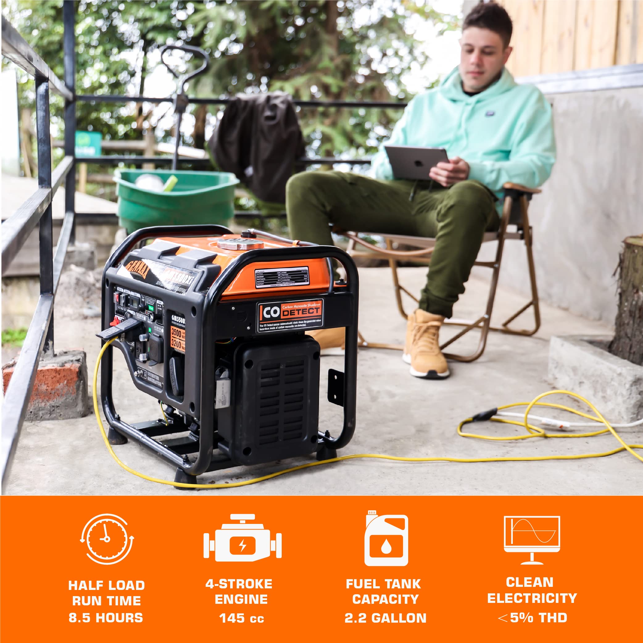 GENMAX GM3500Xi Open Frame RV Ready Inverter Generator-3500 Peak Watts-Gas Powered,Quiet Technology, EPA Compliant