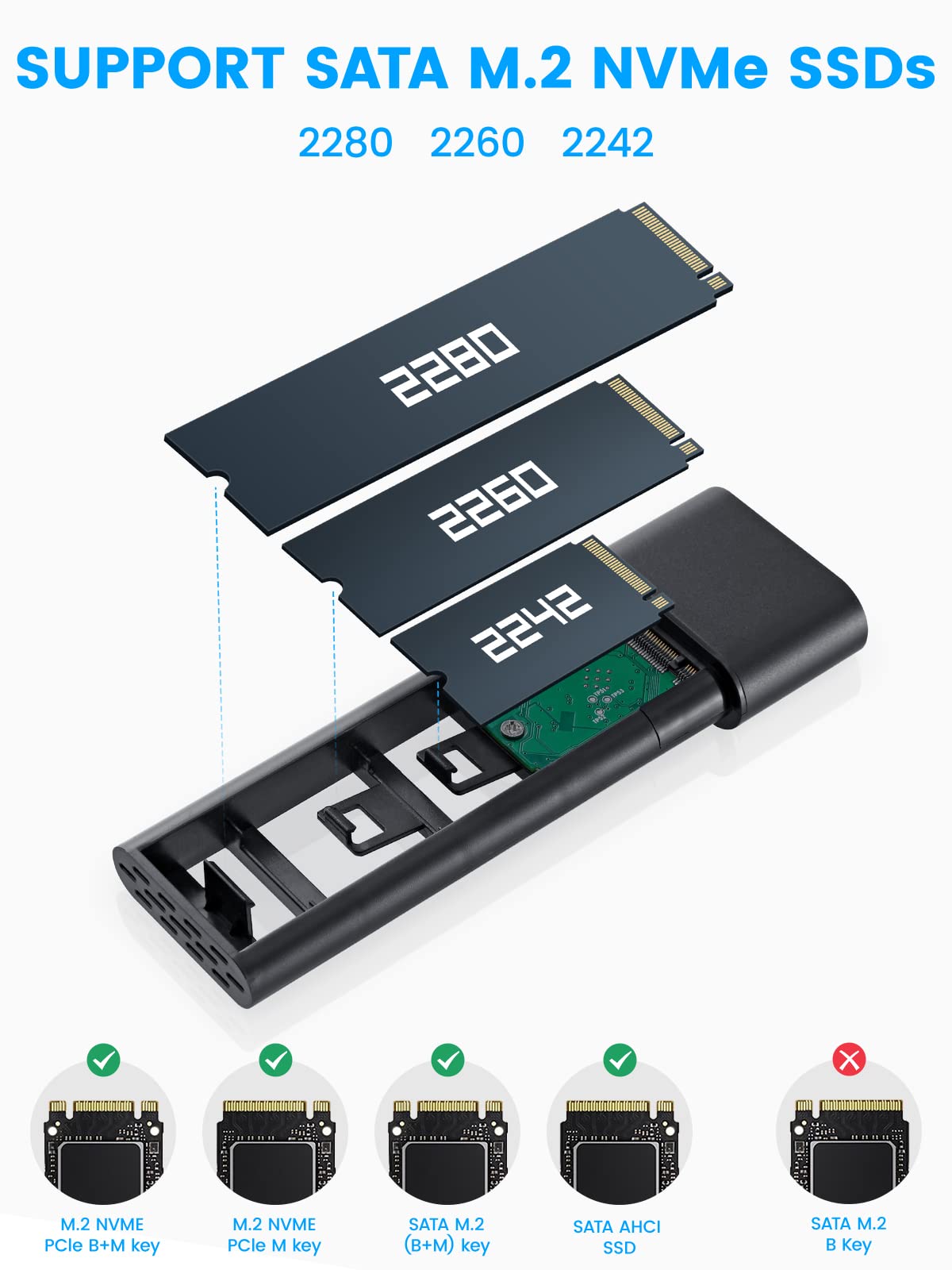 ikuai 5 Ports USB Hub with 4 USB Data Ports+M.2 NVMe NGFF SSD Enclosure 10Gbps