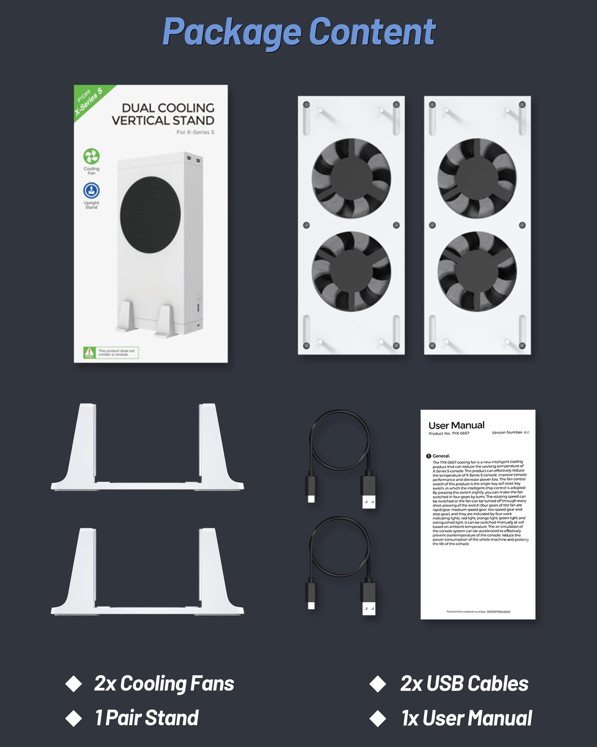 HANTNOOL Upgraded 2 Pack Cooling Fan for Xbox Series S, Top & Bottom Enhanced Fan Cooling System with 3 Level Adjustable Speed and 4 Extra USB Ports and Stand Accessories for Xbox Series S