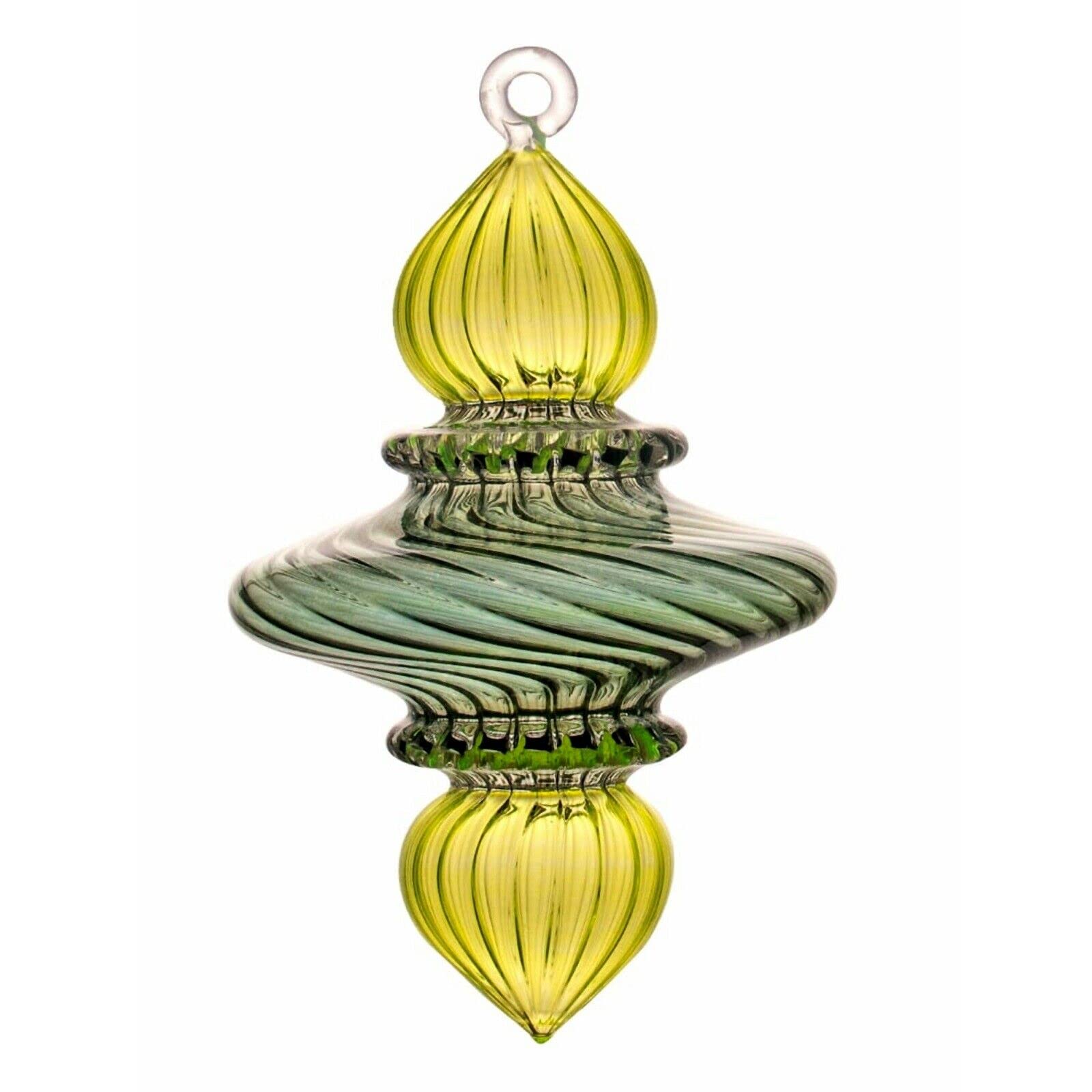 Green Organic Luster Combo Swirl Egyptian Glass Christmas Ornament Made in Egypt