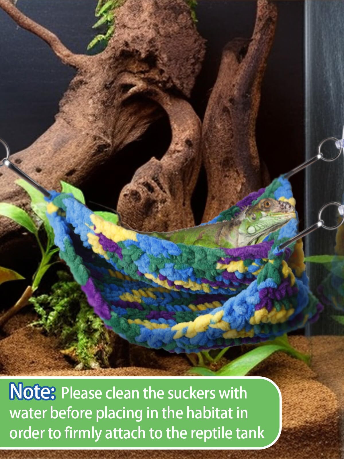 Double-Layered Reptile Hammock - Soft Bearded Dragon Hammock Swing Hanging Bed with Strong Suction Cups & Hooks, for Lizard Gecko Chameleon Small Reptiles, Triangular