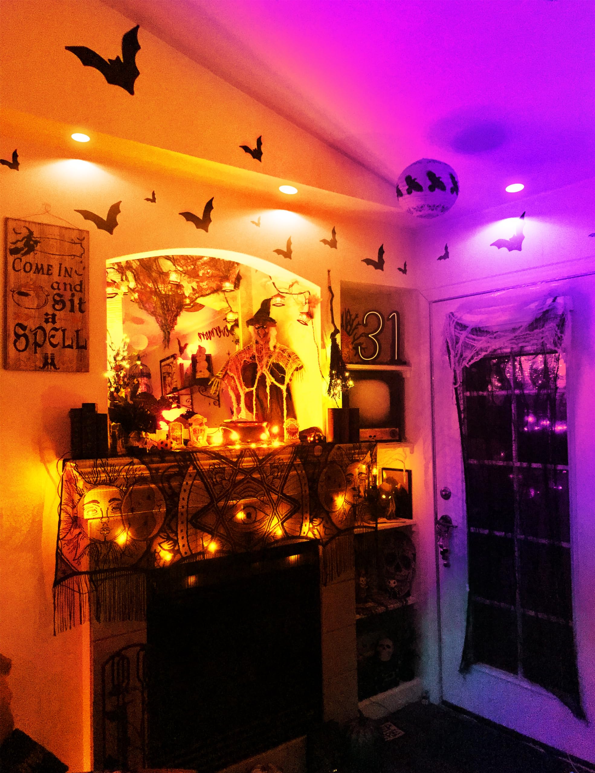 JandCase BR30 Halloween Light Bulbs, E26 Base Halloween Purple & Orange Indoor Flood Light Bulbs, Orange Purple Flood Light Bulbs for Halloween Decoration,11W(65W Equivalent),Not-Dimmable, 2 Pack