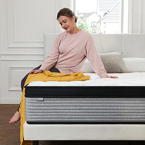S SECRETLAND King Size Mattress, 10 Inch Hybrid Memory Foam Mattress and Individual Pocket Springs,King Bed in a Box with Pressure Relief and Cooler Cover,Medium Softer King Size