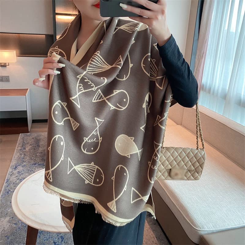 GPPZM Winter Scarf Women Soft Swimming Fish Scarves Wraps Thick Long Shawls Stoles Hijab (Color : B, Size : One Size)