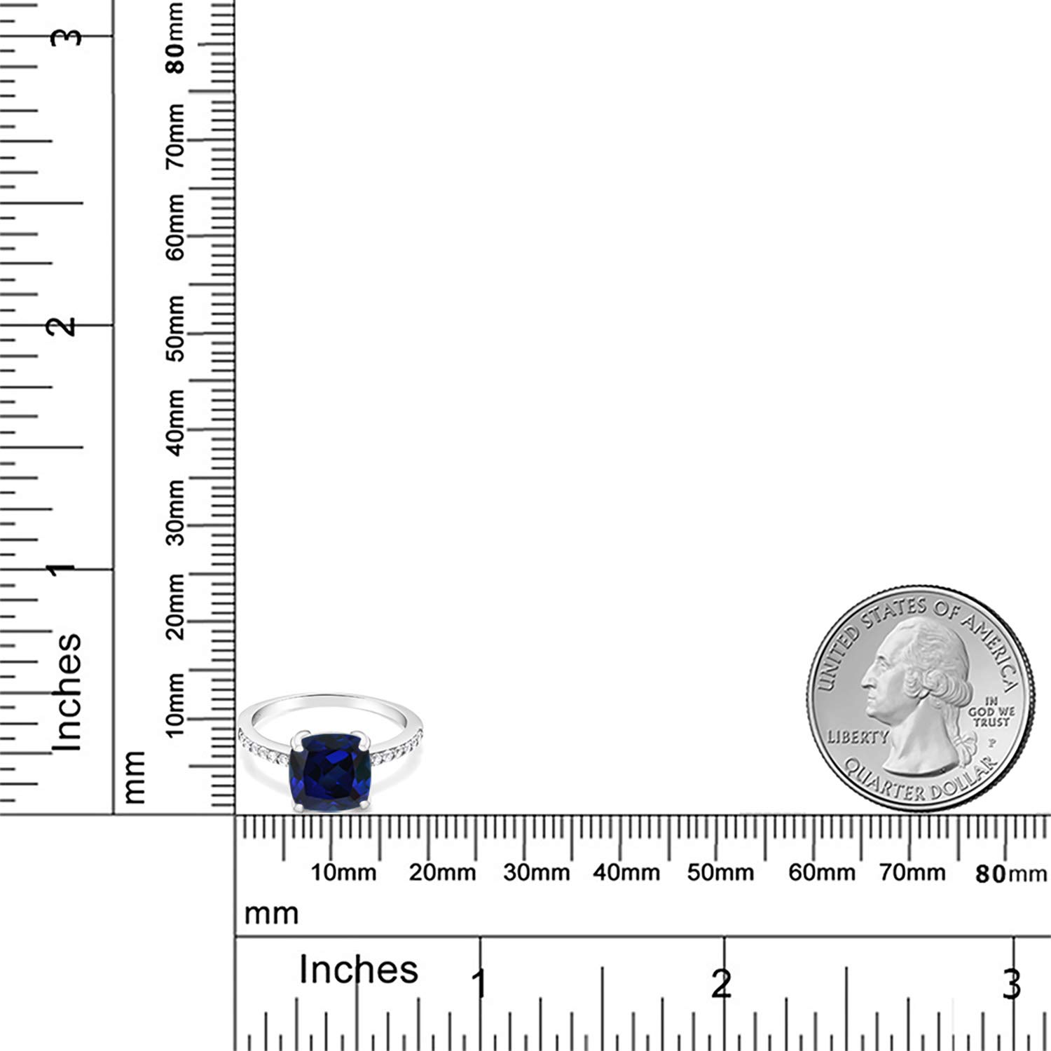 Gem Stone King 925 Sterling Silver Blue Created Sapphire Engagement Ring For Women (2.62 Cttw, Cushion Cut 8MM, Available in size 5, 6, 7, 8, 9)