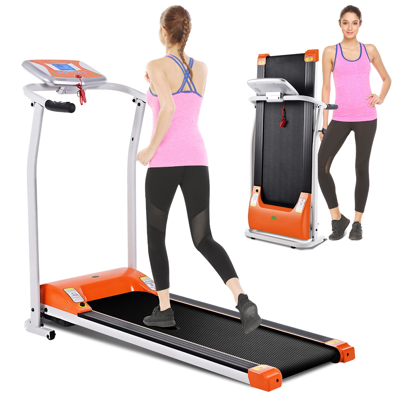 Folding Treadmill Portable Foldable Small Electric Treadmills with LCD Monitor & Pulse Grip & 12 Preset Program for Home Apartment Office Compact Walking Jogging Exercise Machine No Installation