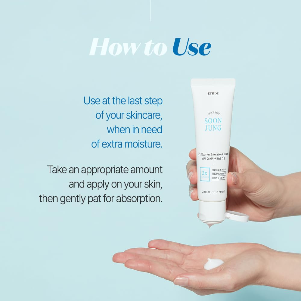 ETUDE House SoonJung 2x Barrier Intensive Cream 60ml (21AD) | Hypoallergenic Shea Butter Hydrating Facial Cream for Sensitive Skin, Water-oil Balance & Panthenol for Damaged Skin | K-beauty