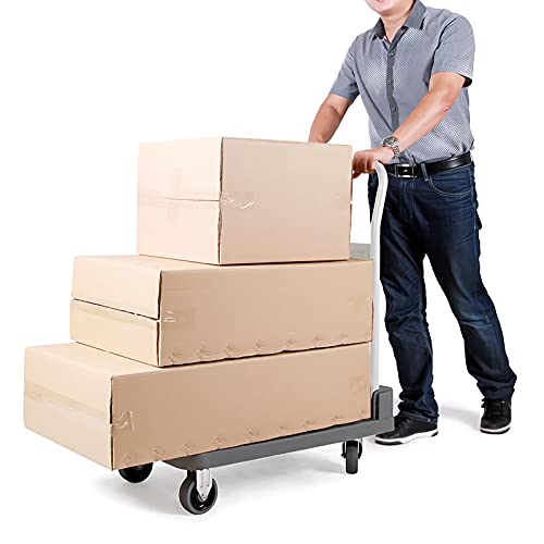 Generic Hand Trucks Portable Platform Truck Plastic Panel Push Cart with Metal Foldable Handle Flatbed Hand Trolley for Warehouse Factory Moving Push Cart (Size : Small)