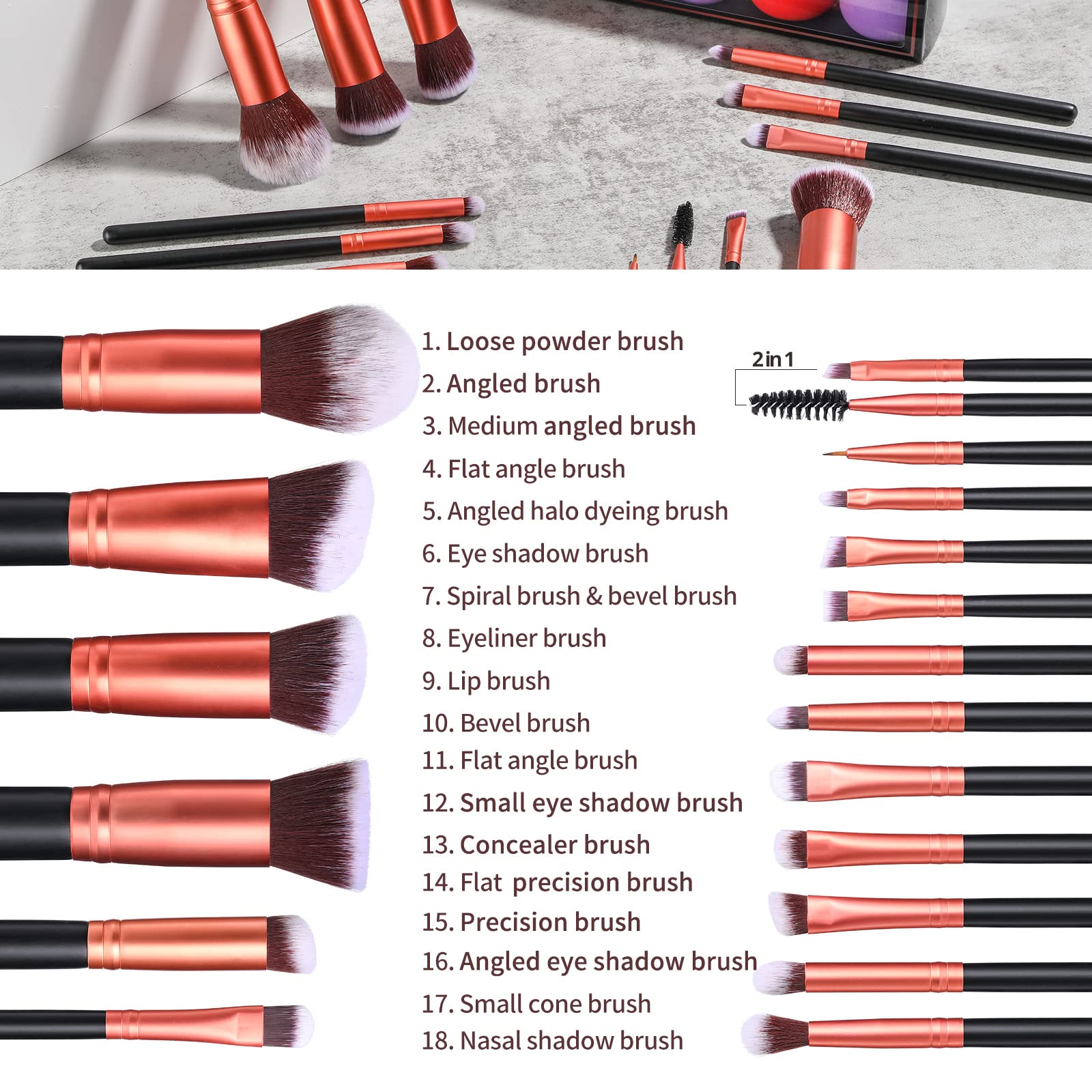 JPNK Rose Gold Makeup Brush Set,Blender Sponge Premium Synthetic Foundation Powder Blush Concealer Eye Shadow Makeup Brush Kit (Type B)