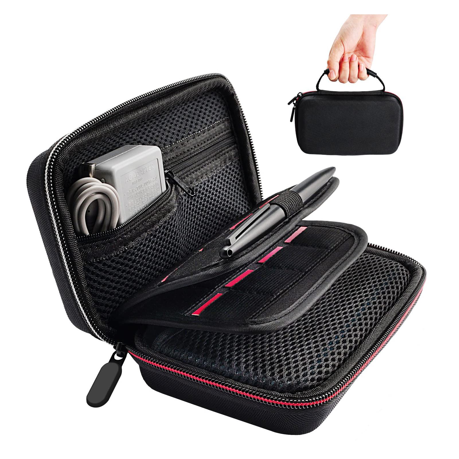 Large Capacity New2DSXL Carrying Case Replacement, Compatible with for Nintendo New 2DS XL LL 2DSLL Handheld Console, Shockproof High Volume Thickened Protective Hard Carry Storage Bag + handle