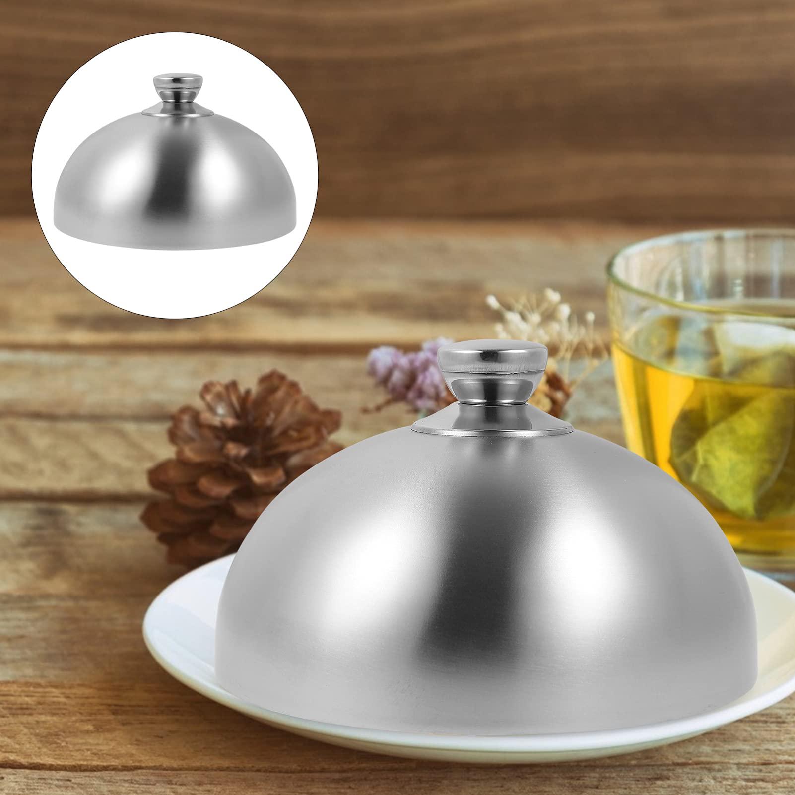 Hemoton Stainless Steel Food Cover Cheese Melting Serving Dome Dish Steak Cover Basting Steaming Cover Serving Dish Lid for Flat Top Griddle Grill Restaurant Home Kitchen (10 inch)