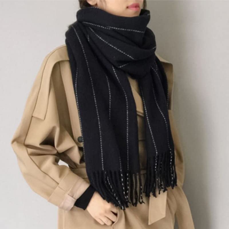 GPPZM Scarf Striped Cotton Scarf Female & Shawl Wrap Knit Striped Scarf with Tassels (Color : B, Size : One Size)
