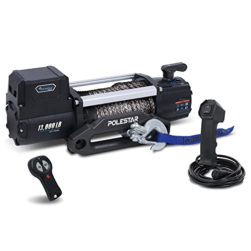 POLESTAR 12V DC 13,000 lb Electric Truck Winch Synthetic Rope 3/8" Diameter, for SUV Trailer Offroad, Waterproof Wireless Remote