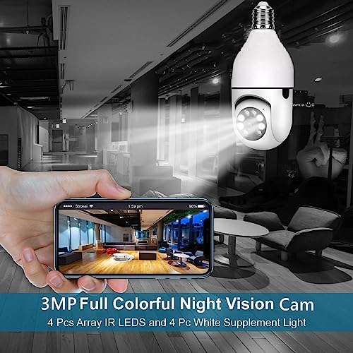 Nexete Wi-Fi Light Bulb Camera, HD 3.0MP Wireless 2.4GHz WiFi Home Security Camera 360° Surveillance Cam with Floodlight/Night Vision/Alarm/Auto Tracking Motion Detection